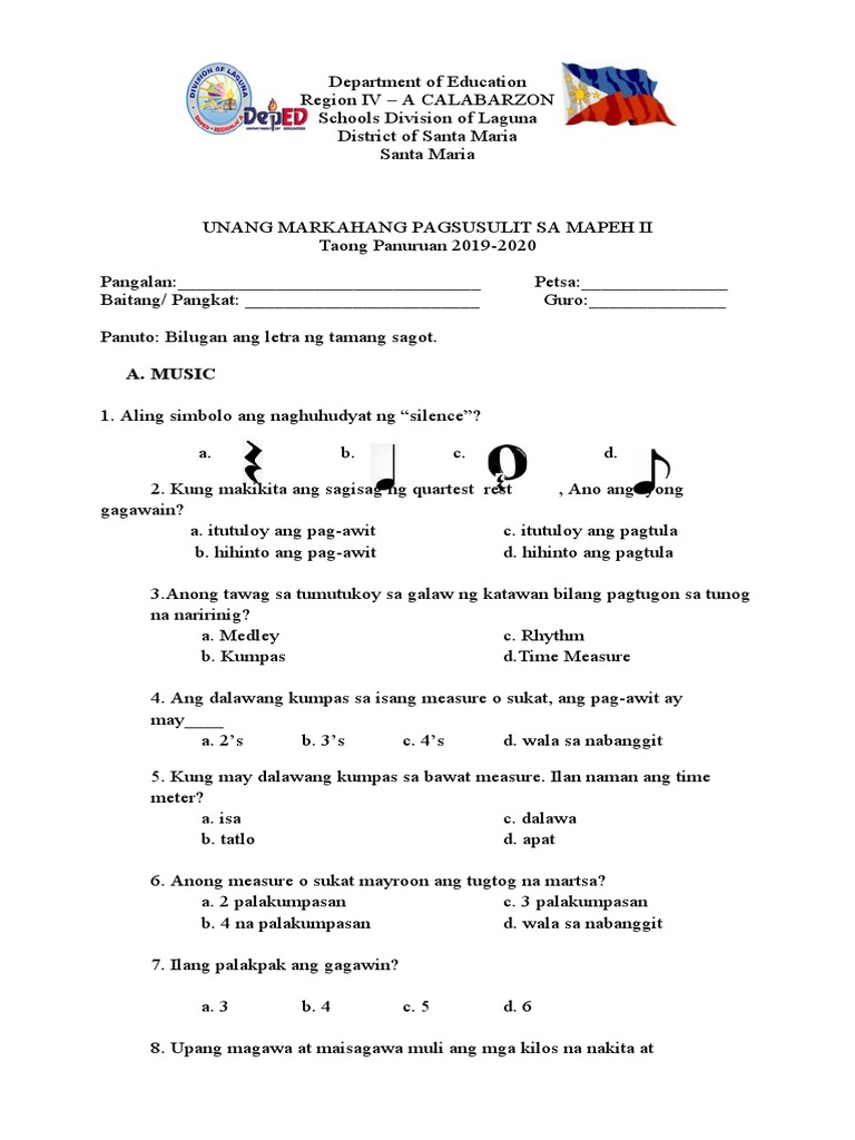 Grade 2 1st Periodical Test in MAPEH | PDF