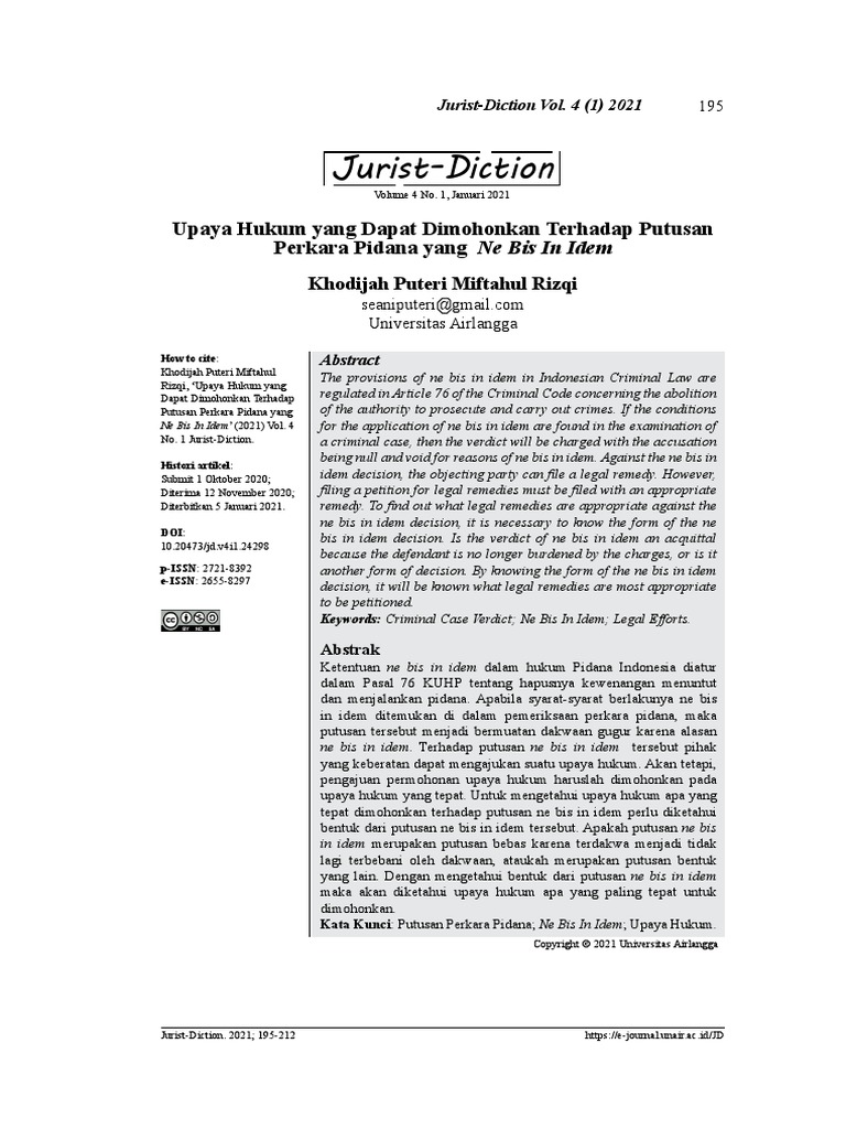Upaya Hukum Terhadap Ne Bis in Idem | PDF