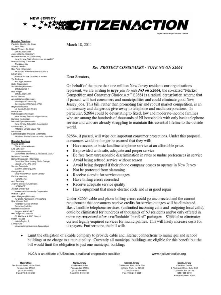 Letter - Organizations Opposing Telco & Cable DeReg (3-18-11) | PDF ...