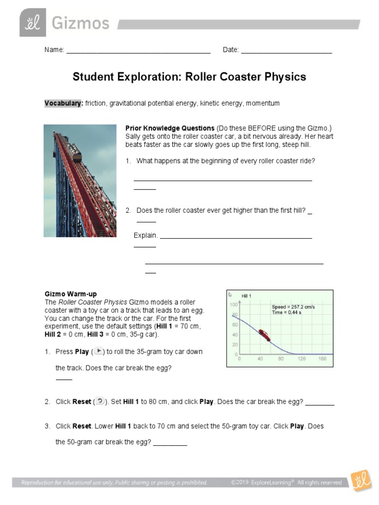Student Exploration: Roller Coaster Physics | Download Free PDF | Force ...