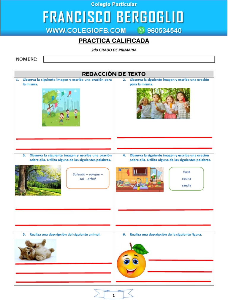 PRACTICA CALIFICADA - Redacción - 2do Grado | PDF | Oración