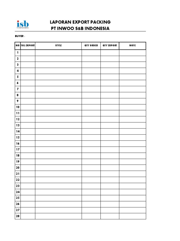 Form Laporan Export Packing | PDF