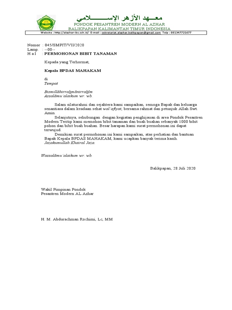 Surat Permohonan Bibit Tanaman | PDF