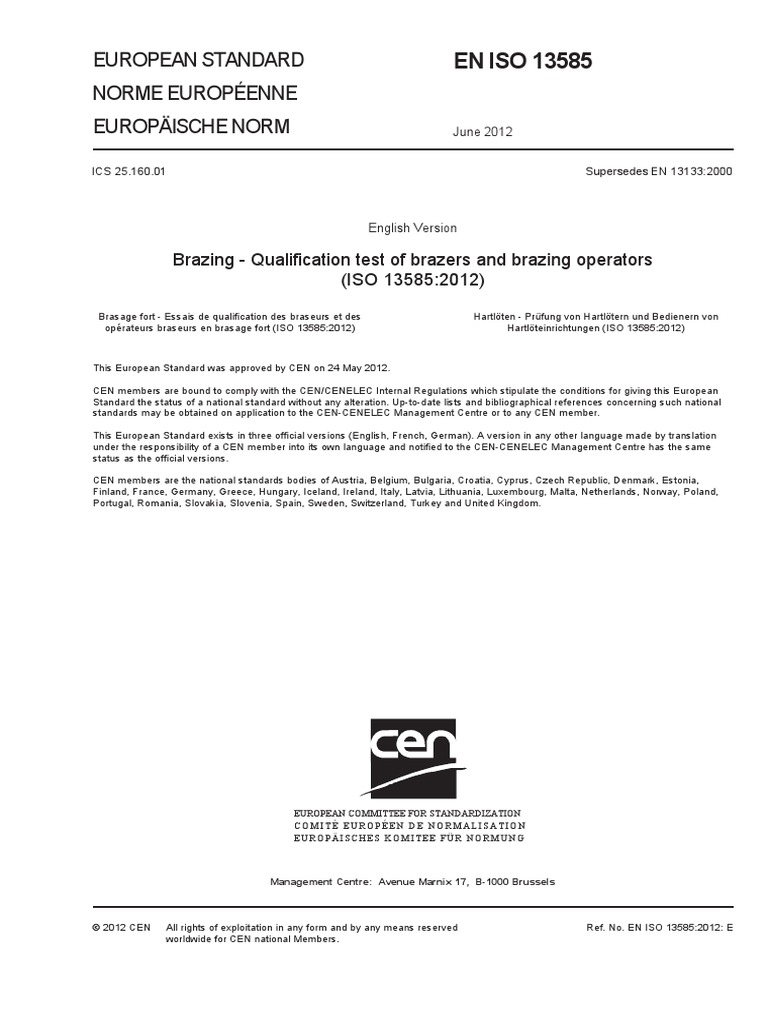 En Iso 13585-2012 | PDF | Regulation | Economy Of Europe