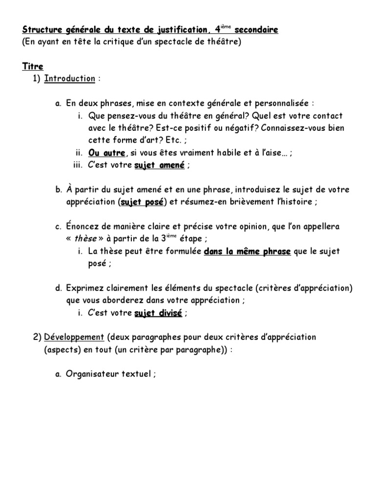 Structure Appréciation Critique 4ième Secondaire | PDF | Phrase | Science
