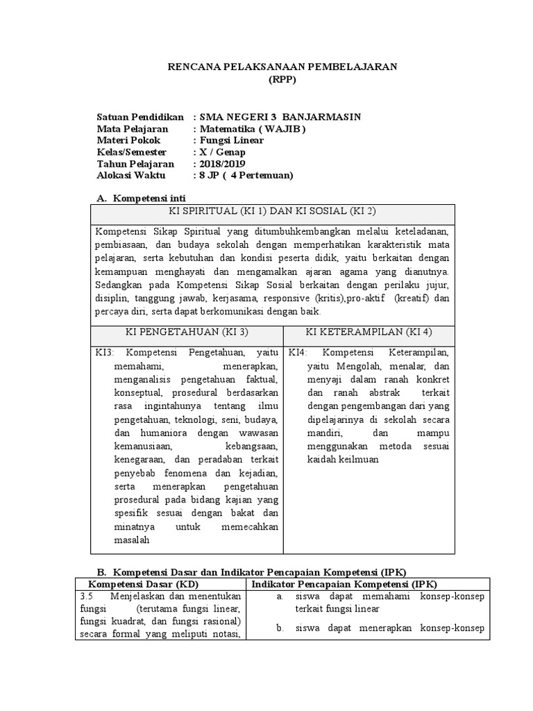 RPP MTK Wajib Kelas X Semester 2 | PDF