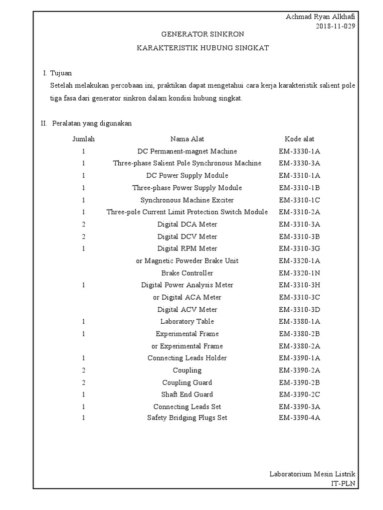 Ketikan 4. Generator Sinkron Karakteristik Hubung Singkat | PDF | Teknologi & Rekayasa
