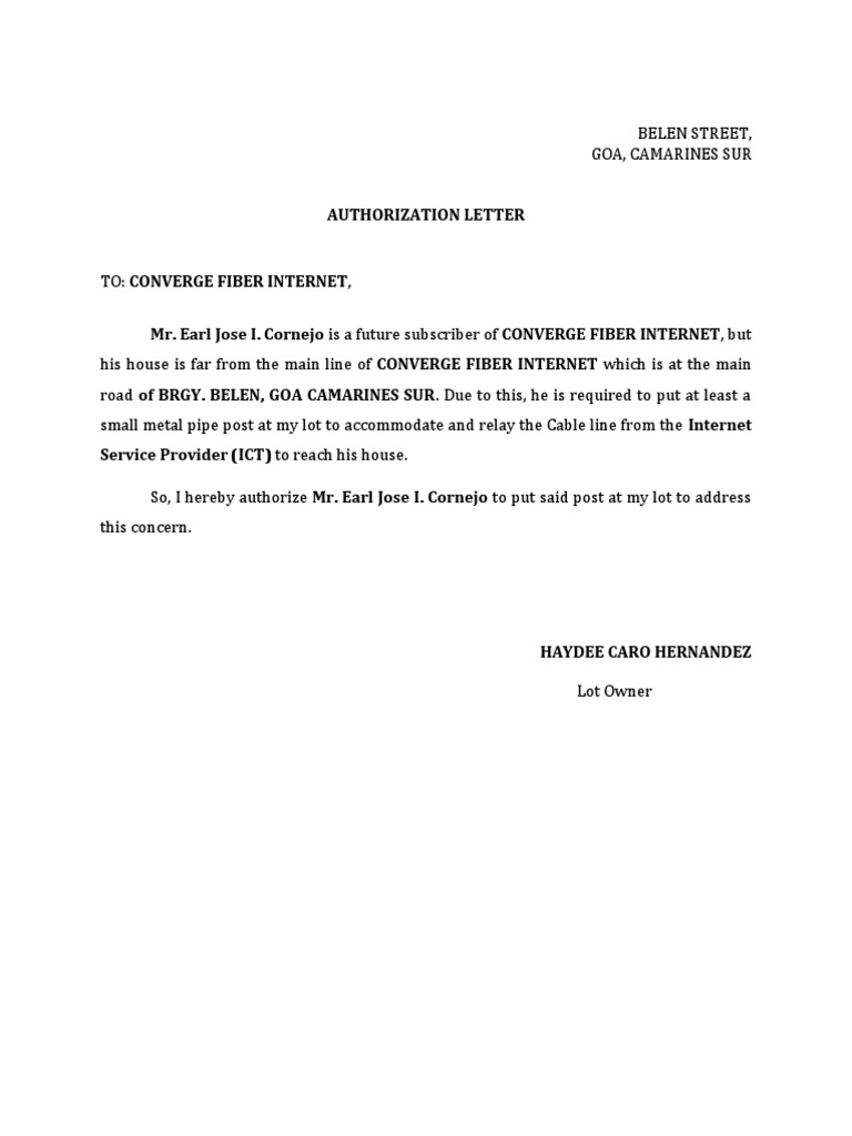 Authorization Letter Converge | PDF