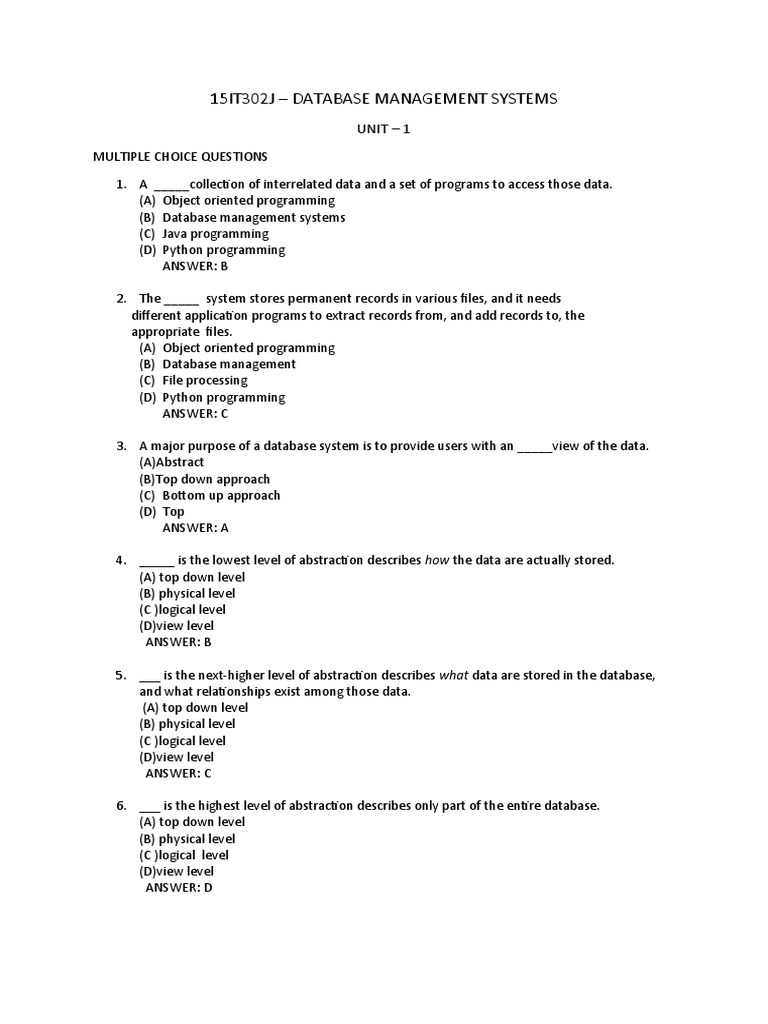 DBMS All Five Units MCQS | PDF | Databases | Relational Database