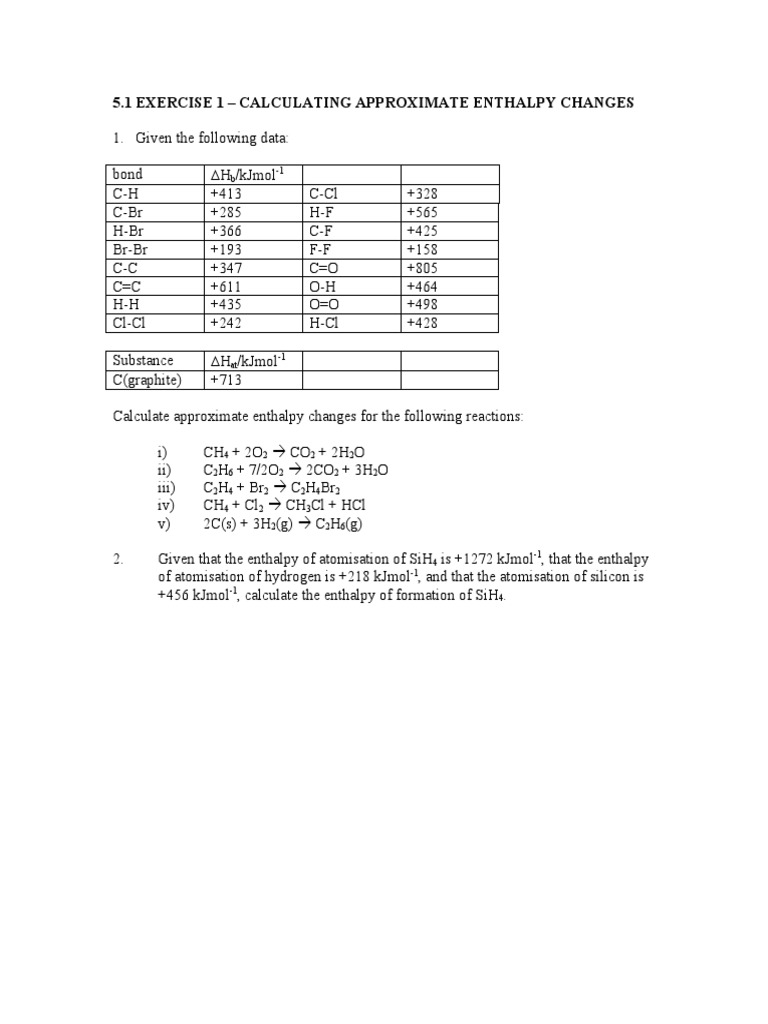 5-1.1 EXERCISE 1 - Calculating Approximate Enthalpy Changes | PDF