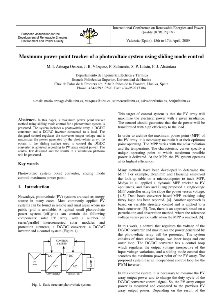Maximum Power Point Tracker of A Photovoltaic System Using Sliding Mode ...