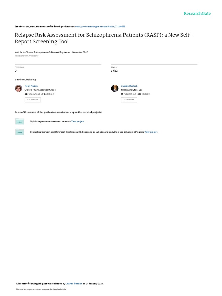 Relapse Risk Assessment For Schizophrenia Patients (RASP) : A New Self ...