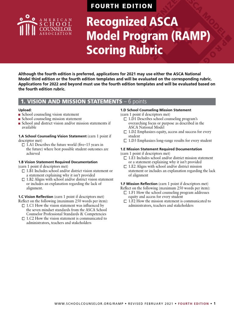 Recognized ASCA Model Program (RAMP) Scoring Rubric: 1. Vision and ...