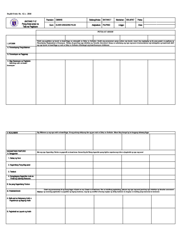 DLL FILIPINO 7 - Blank | PDF