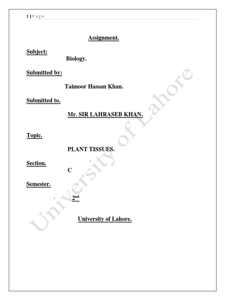Assignment Plant Tissues | PDF | Tissue (Biology) | Plant Morphology