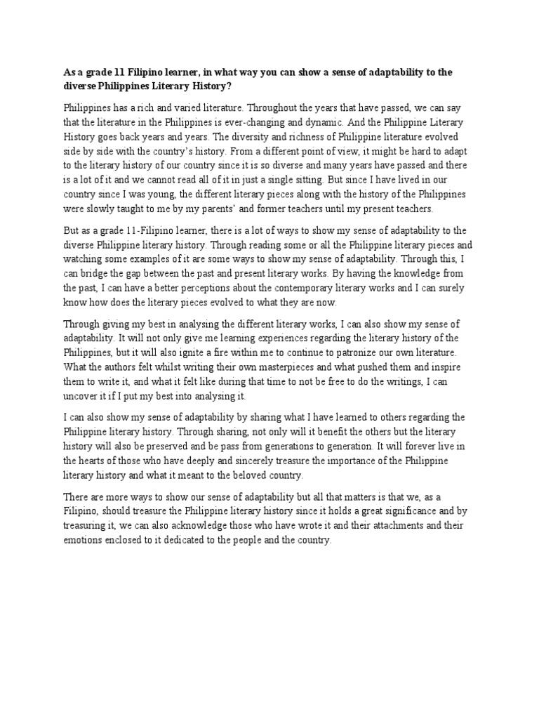 As A Grade 11 Filipino Learner | PDF | Philippines | Learning