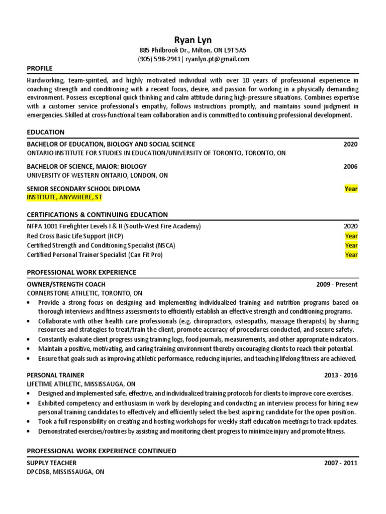 Ryan-Lyn Resume After | Download Free PDF | Lesson Plan | Personal Trainer