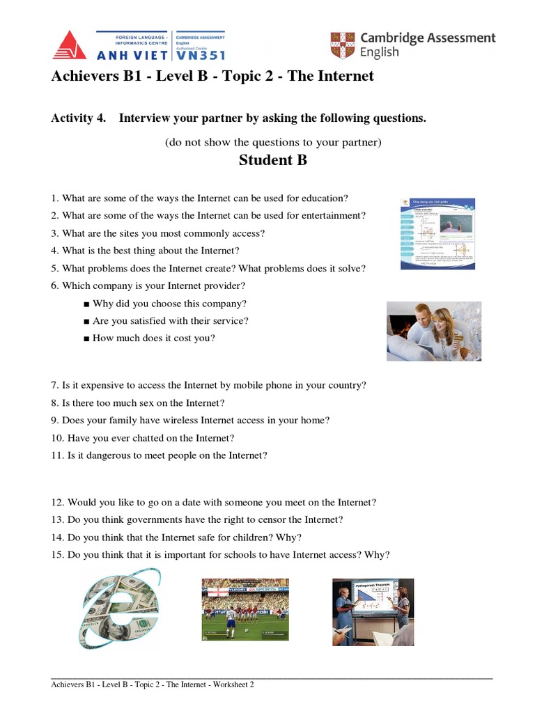 2B. ACHIEVERS B1 - LEVEL B - TOPIC 2 - THE INTERNET - WORKSHEET 2 ...