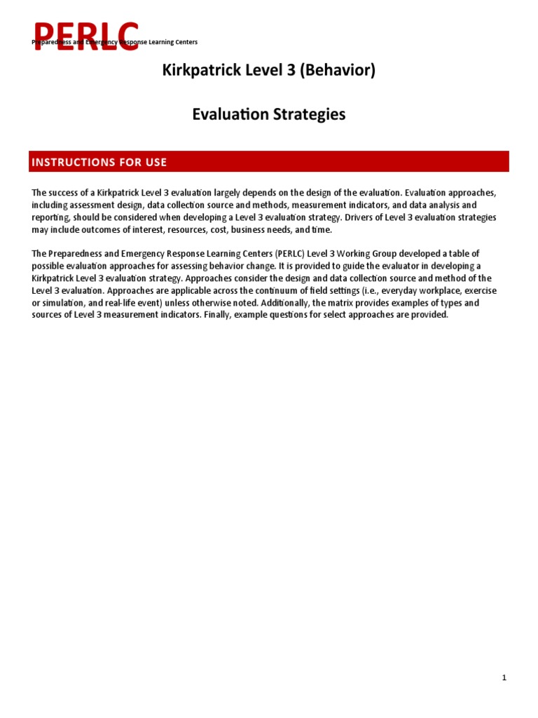 Kirkpatrick Level 3 Behavior Evaluation Strategies1 | PDF | Evaluation ...