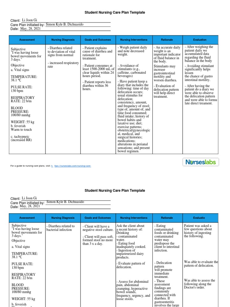 Nursing Care Map Examples