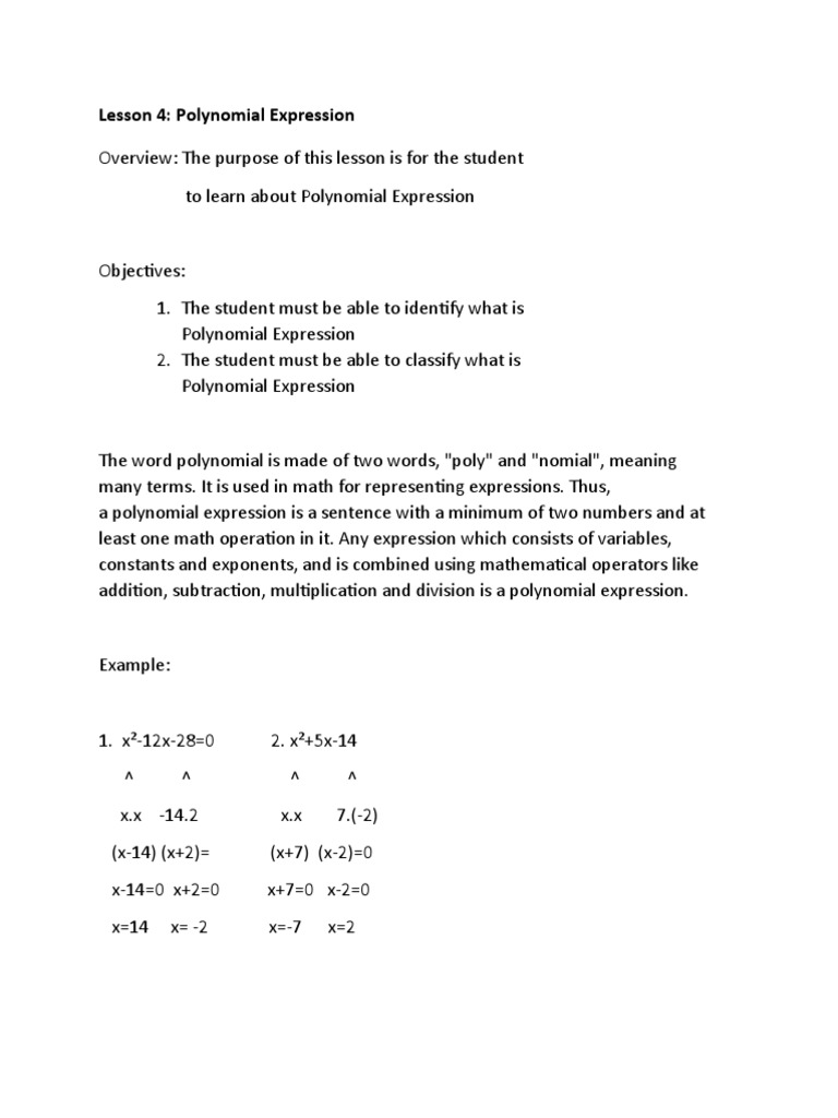Understanding Polynomial Expressions | PDF | Language Arts & Discipline ...