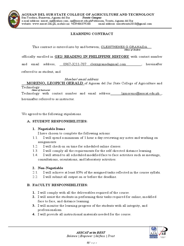 Learning Contract for GE2 Course | PDF | Distance Education | Human Nature
