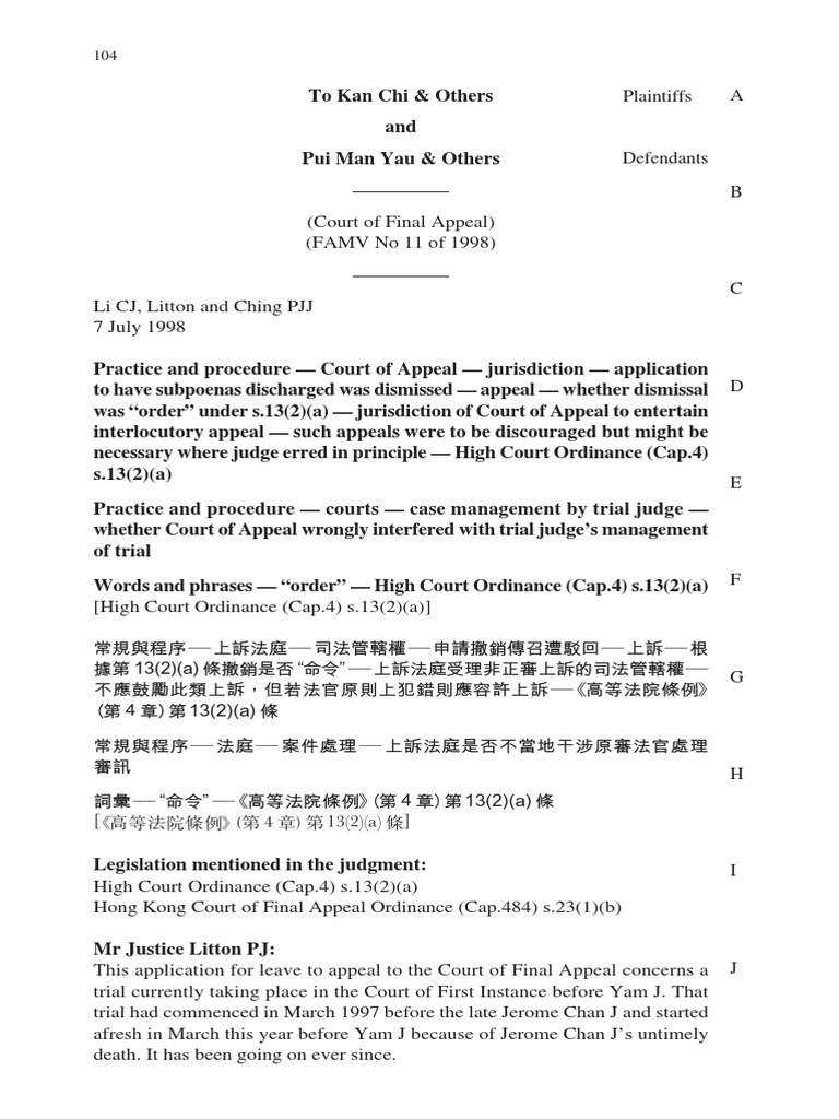 104 (1998) 2 HKLRD: Hong Kong Law Reports & Digest | PDF | Judgment ...