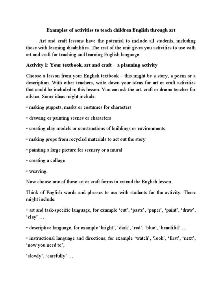 Examples of Activities That Teach Children English Through Art | PDF ...