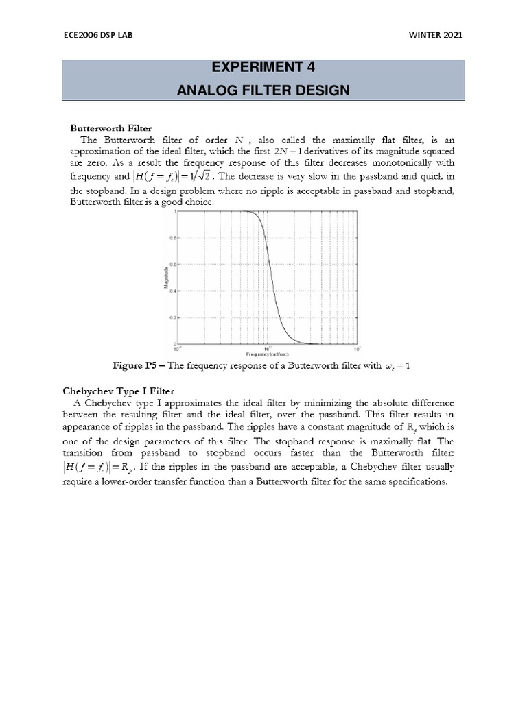 Experiment 4 Analog Filter Design: Ece2006 DSP Lab WINTER 2021 | PDF ...