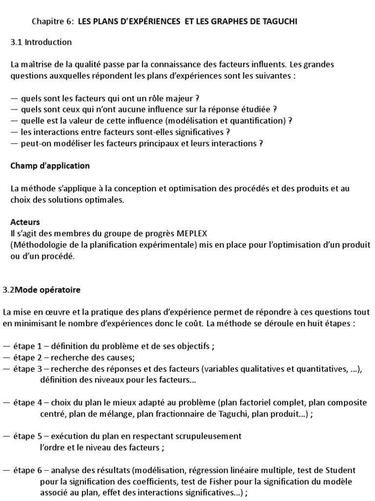 Les Plans D'expériences | Descargar gratis PDF | Plan d'expériences | Matrice (Mathématiques)