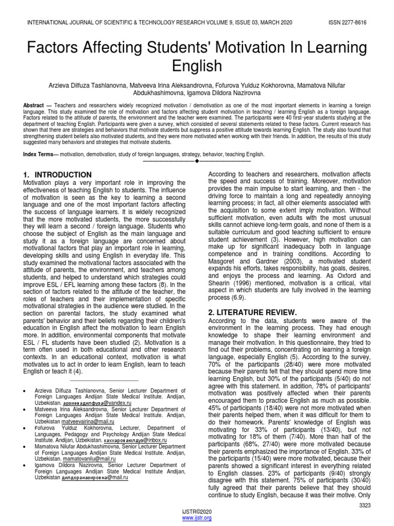 Factors Affecting Students' Motivation in Learning English | PDF ...