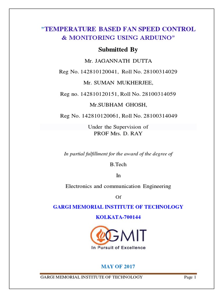 Temperature Based Fan Speed Control & Monitoring Using Arduino" | PDF ...