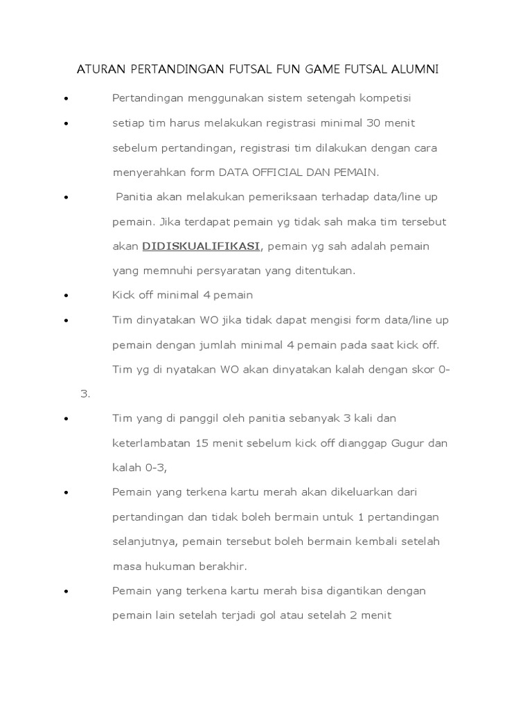 Aturan Pertandingan Futsal Fun Game Futsal Alumni | PDF