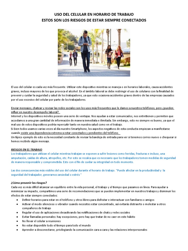 Uso Seguro del Celular en el Trabajo | PDF | Teléfonos móviles | Internet