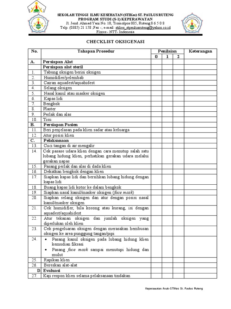 Checklist Oksigenasi | PDF