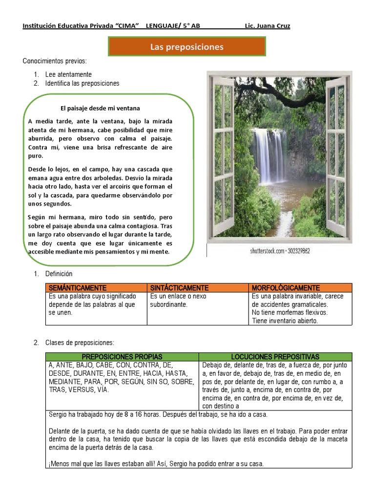 Ejercicios y Clases de Preposiciones | PDF | Verbo | Preposición y ...