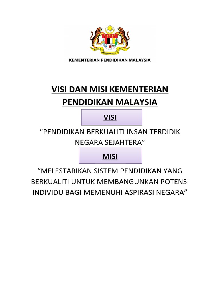 Visi Dan Misi Kementerian Pendidikan Malaysia | PDF