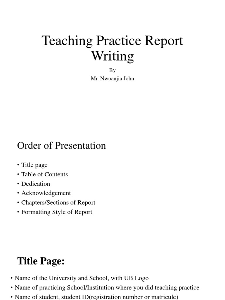 Teaching Practice Report Writing 2021 by MR Nwoanjia John | PDF ...
