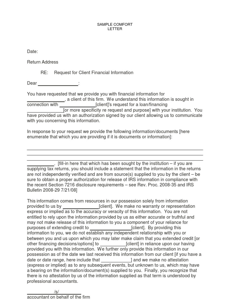 CPA Comfort Letter Sample Template | PDF | Information | Insurance