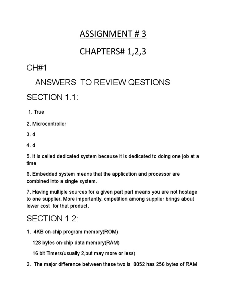 Assignment # 3 CHAPTERS# 1,2,3: CH#1 Answers To Review Qestions SECTION 1.1 | PDF ...
