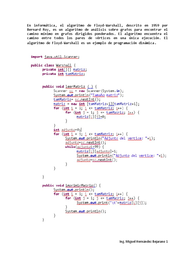 Codigo Algoritmo de Warshall | PDF