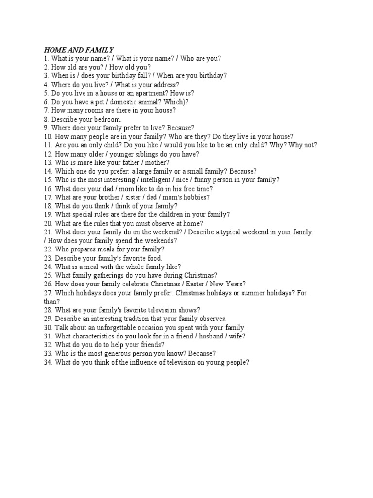 CXC Spanish Oral Exam Questions | PDF | Holidays | Lunch