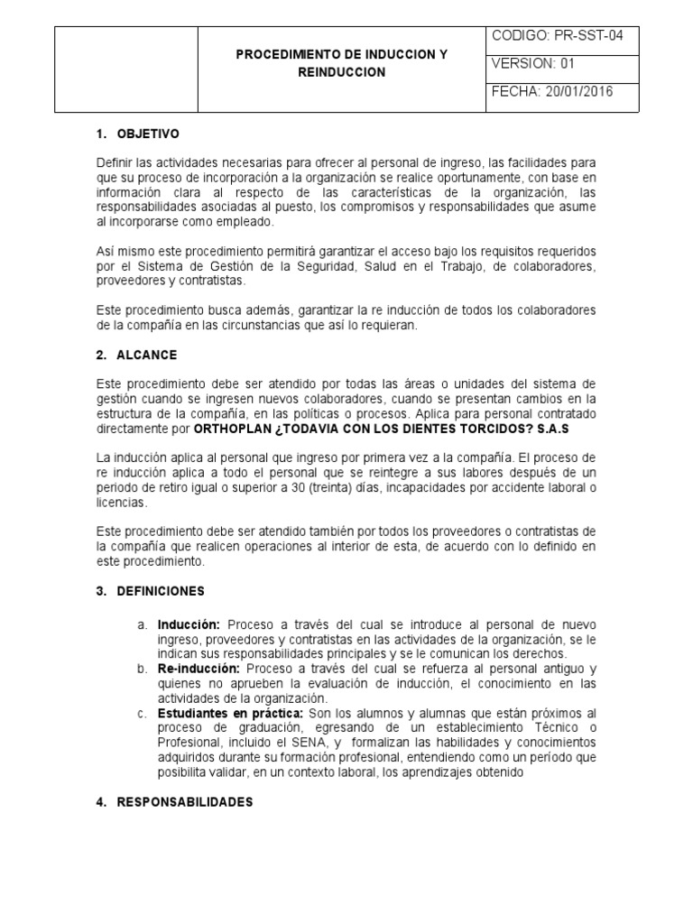 PR-SST-04 Procedmiento de Induccion y Reinduccion | PDF | Gestión de recursos humanos ...
