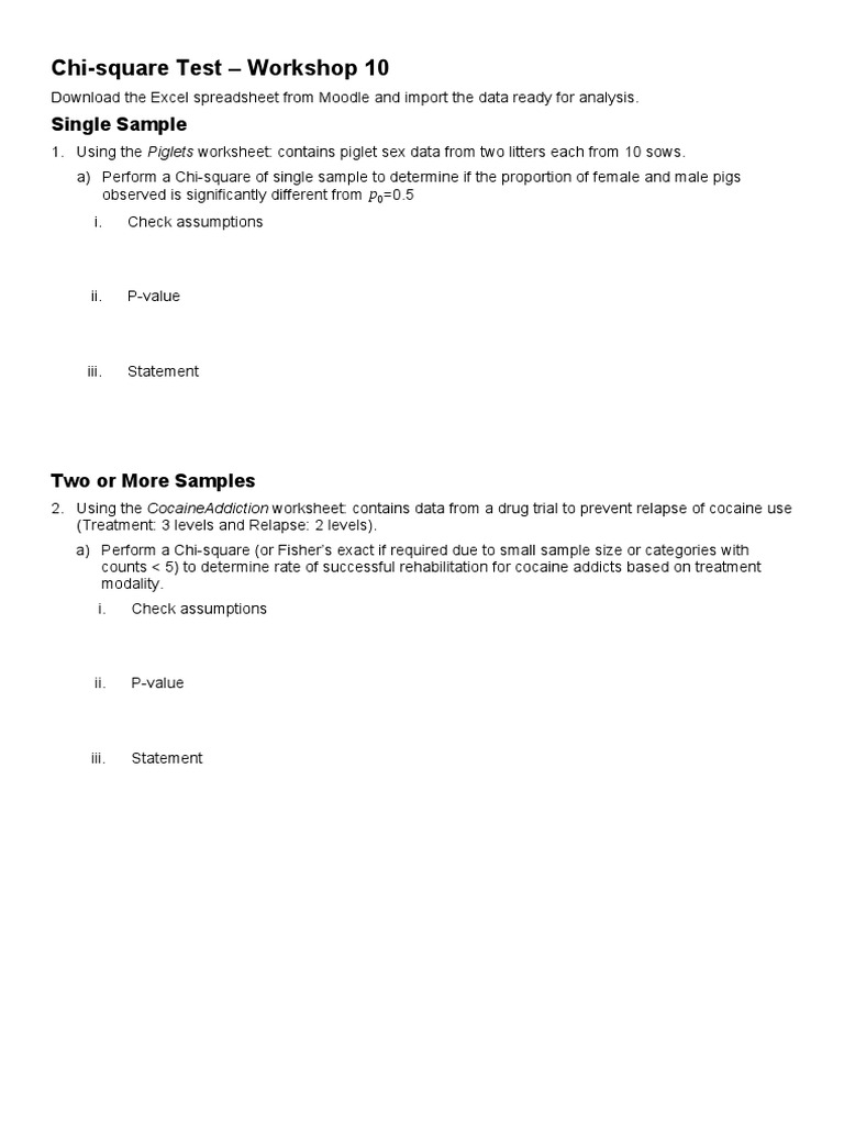 Chi-Square Workshop 10 Worksheet | PDF | Chi Squared Test | Statistics