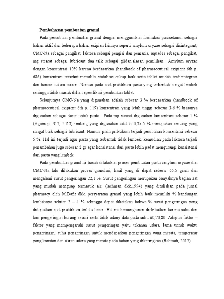 Pembahasan Pembuatan Granul | PDF