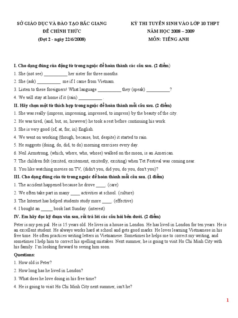 Tong Hop de Thi Tuyen Sinh Vao Lop 10 Mon Tieng Anh Cac Tinh | PDF | English Language | Malaysia