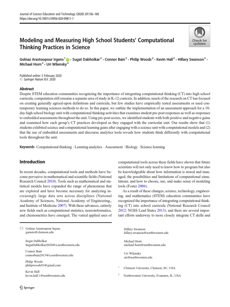 Modeling and Measuring High School Students ' Computational Thinking ...