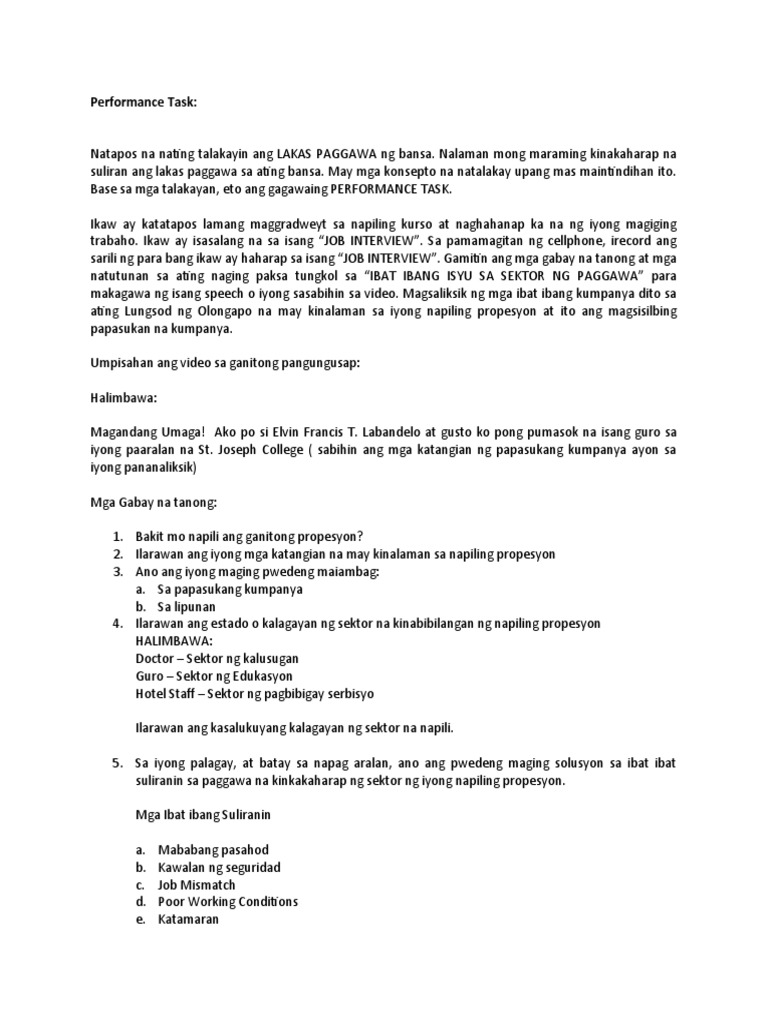 Performance Task With RUBRICS | PDF