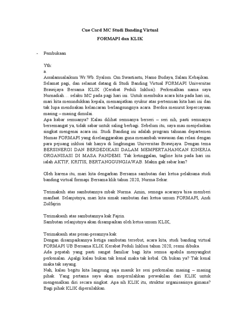 Cue Card MC Studi Banding Virtual | PDF