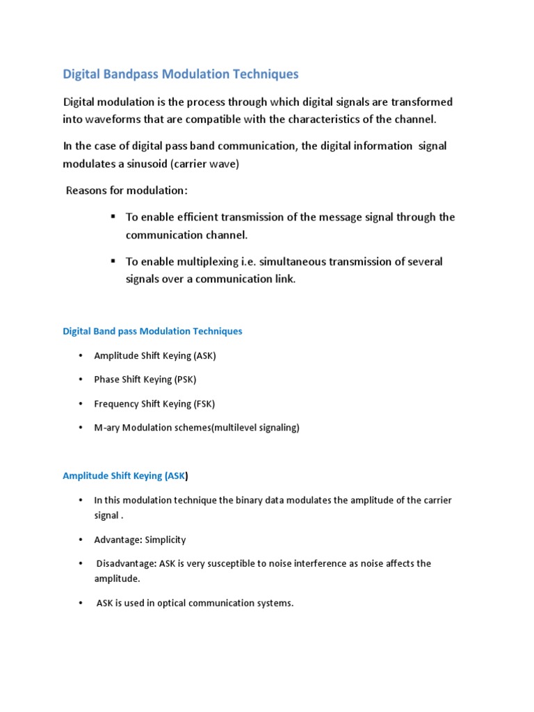 Digital Bandpass Modulation Techniques 2018 | PDF | Modulation | Physical Layer Protocols
